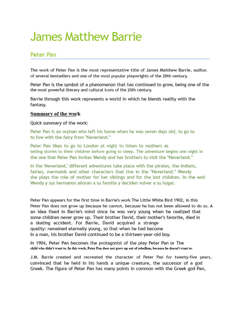James Matthew Barrie Last | PDF | Peter Pan | Neverland