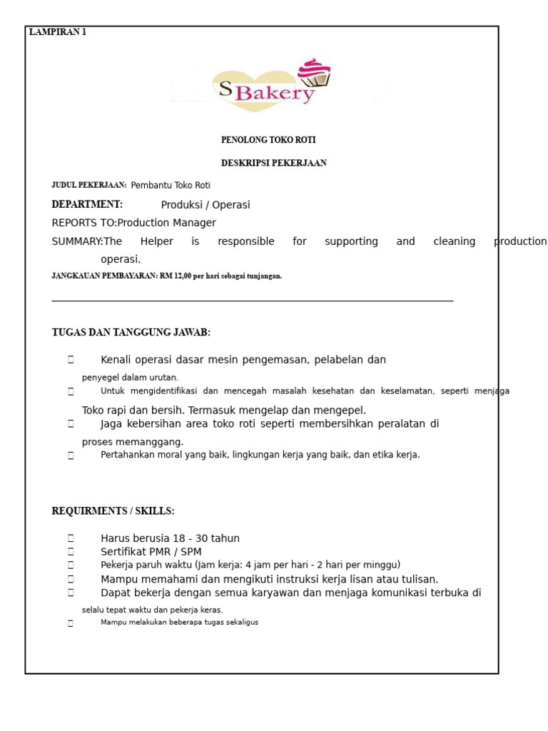 Pembantu Toko Roti (JD) | PDF