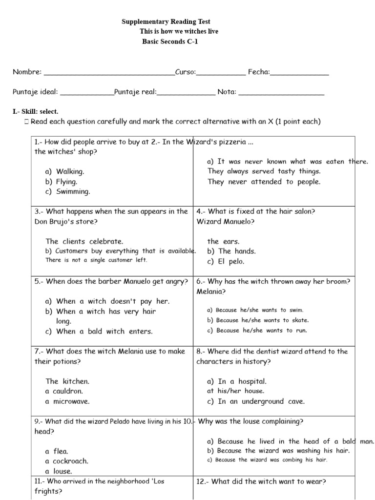 Witches' Shop Reading Test | PDF | Magician (Fantasy)