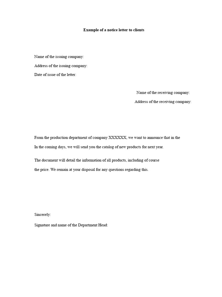 Example of Notice Letter To Clients | PDF