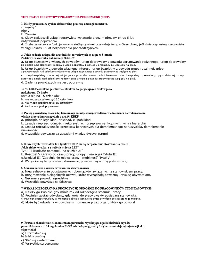 Test Ebep 200 Pytania z Odpowiedziami DEF | PDF
