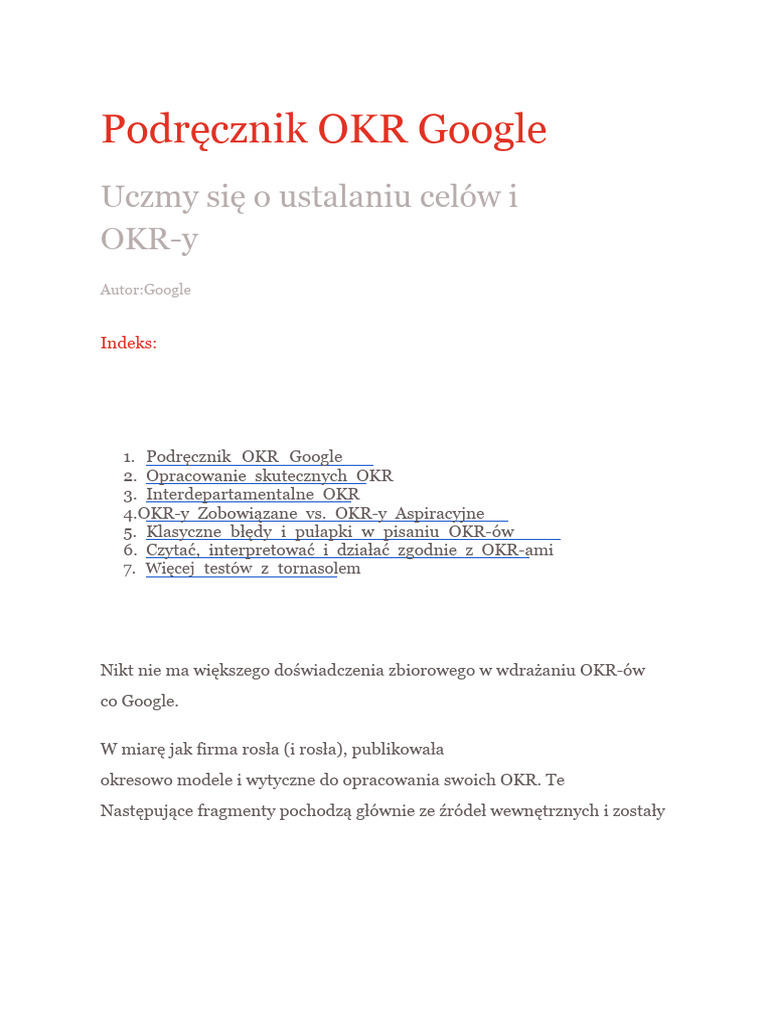 Podręcznik OKR Google | PDF