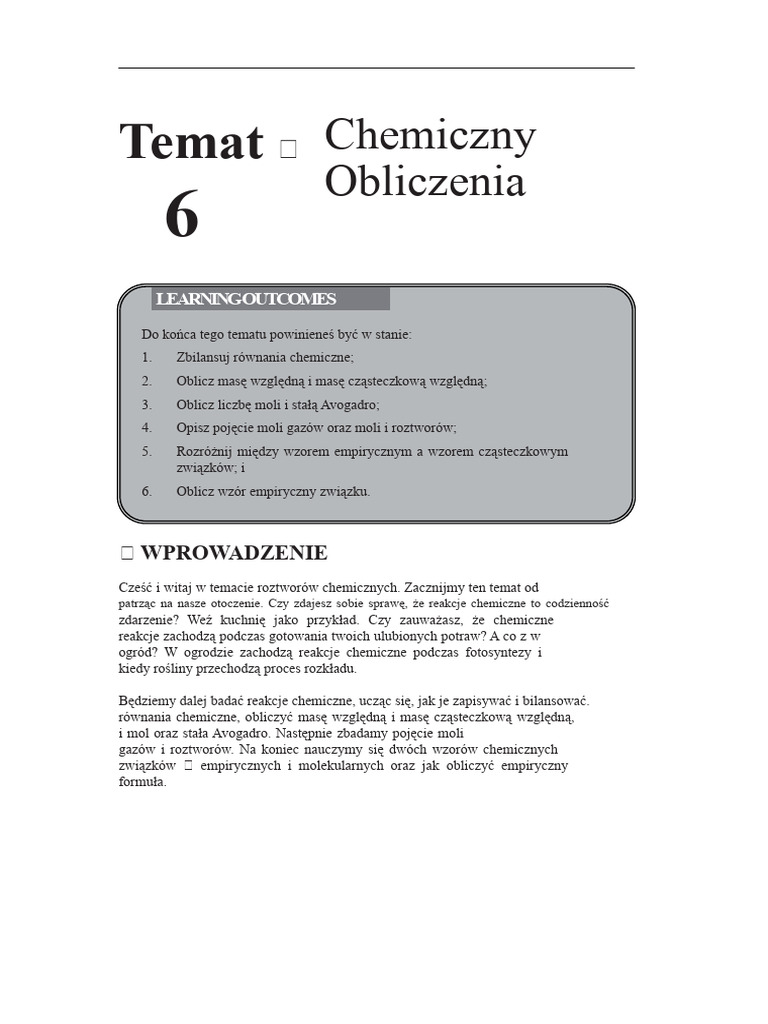 Temat 6 Obliczenia Chemiczne | PDF