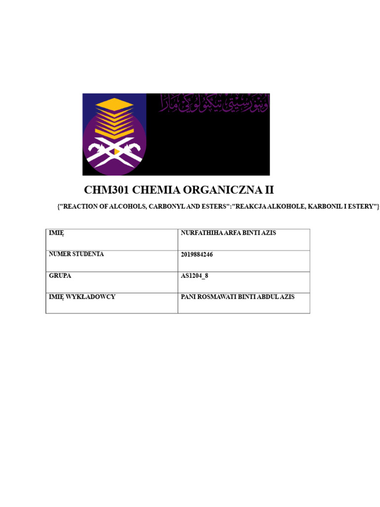 Raport Laboratoryjny CHM301 | PDF