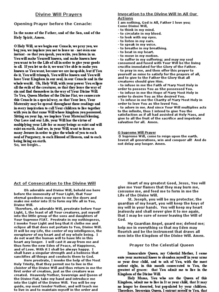 Divine Will Basic Prayer Booklet | PDF | Anglicanism | Prayer