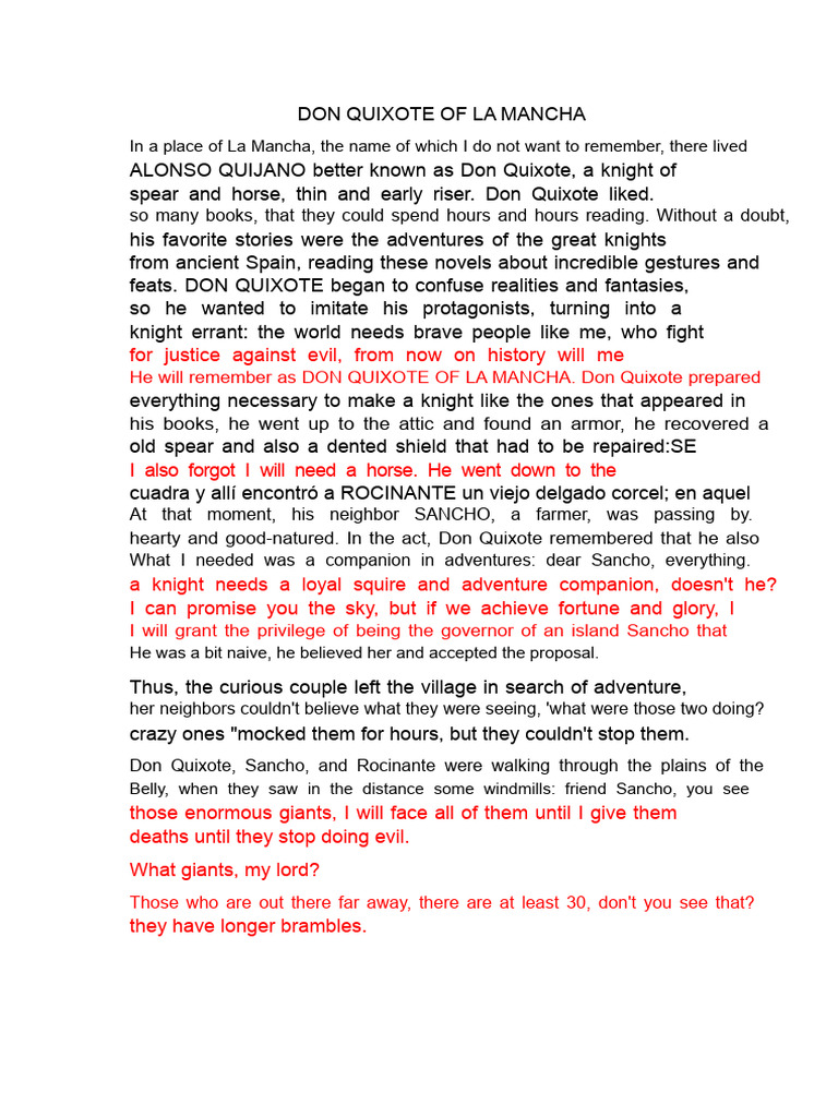 DON QUIXOTE OF LA MANCHA Script | PDF | Don Quixote | Spanish Novels