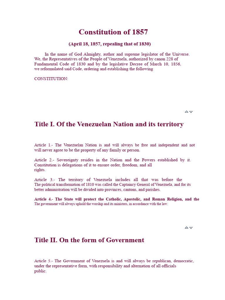 Venezuela's 1857 Constitution Overview | PDF | United States Congress ...