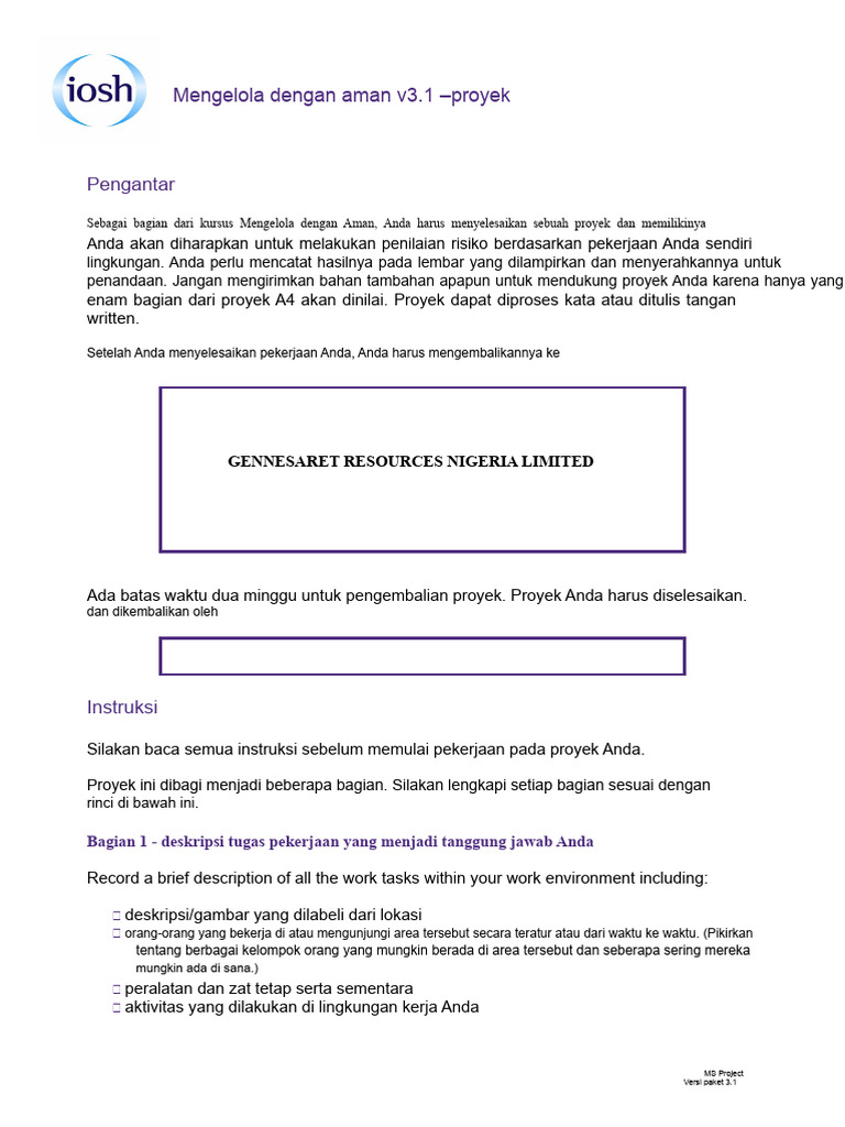 contoh penilaian risiko iosh | PDF