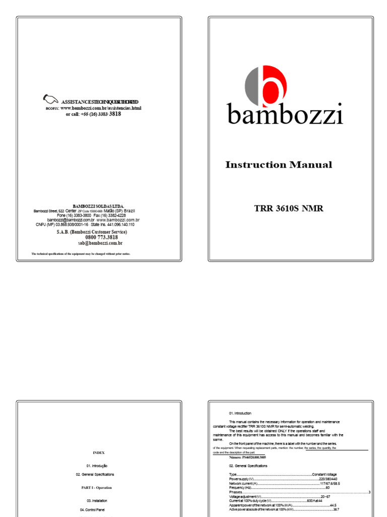 Welding Machine Manual TRR 3610 S MNR | PDF | Power Supply | Construction