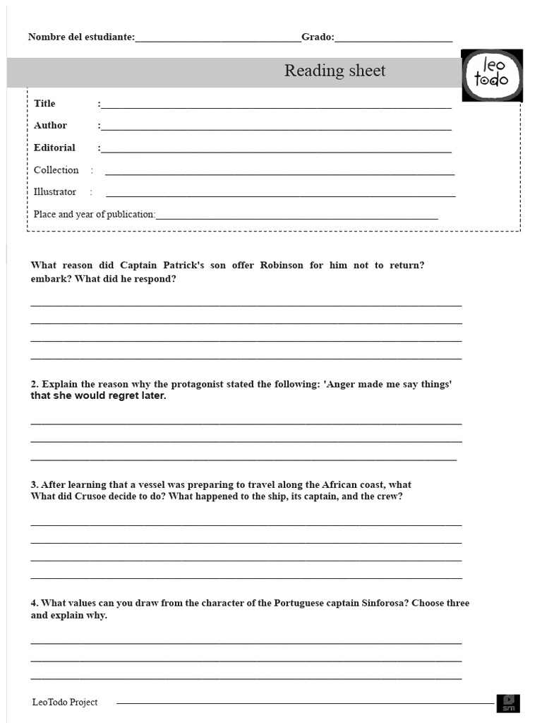 Robinson Crusoe Sheet PDF | PDF | Robinson Crusoe