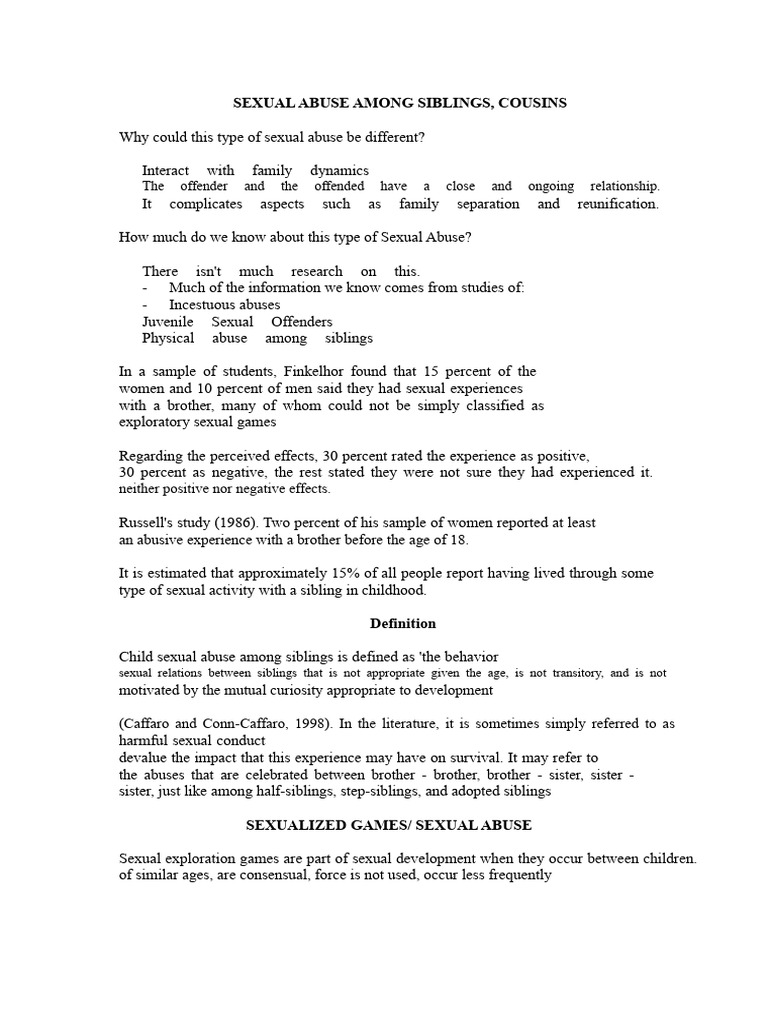 Sibling Sexual Abuse: Dynamics and Impact | PDF | Child Abuse | Human ...