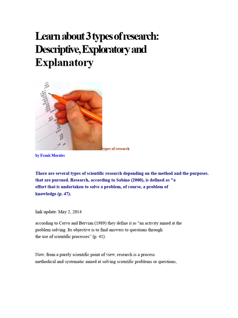 Learn about 3 Types of Research: Descriptive, Exploratory, and Explanatory | PDF | Validity ...