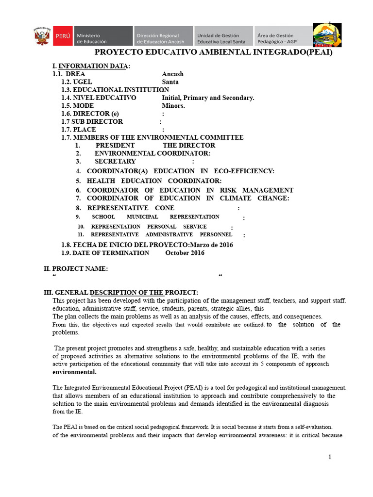 Integrated Environmental Educational Project. Suggested Model 1 | PDF ...