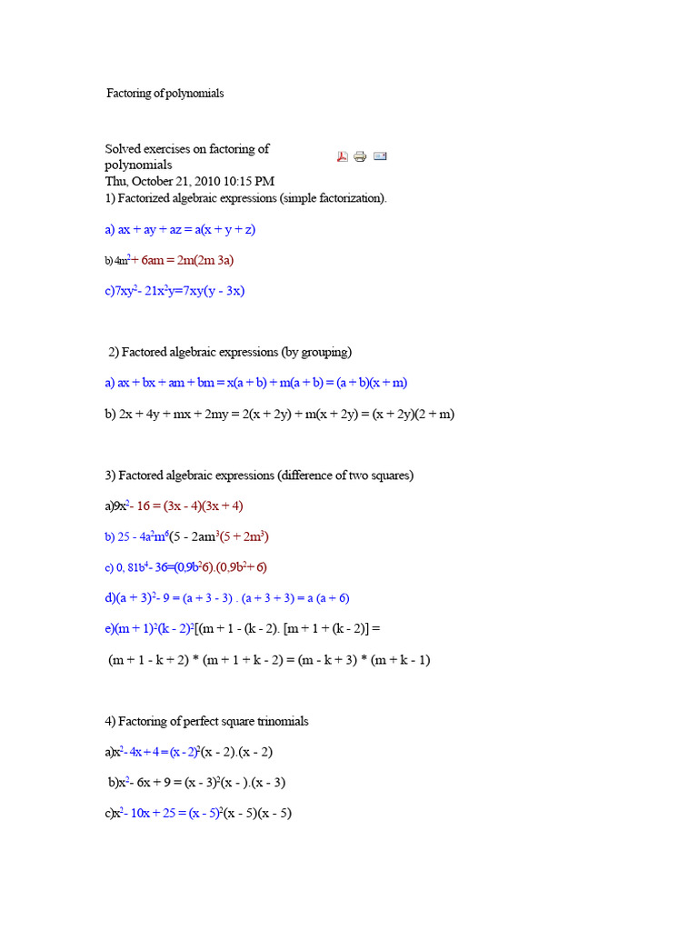 Solved Exercises on Polynomial Factoring | PDF