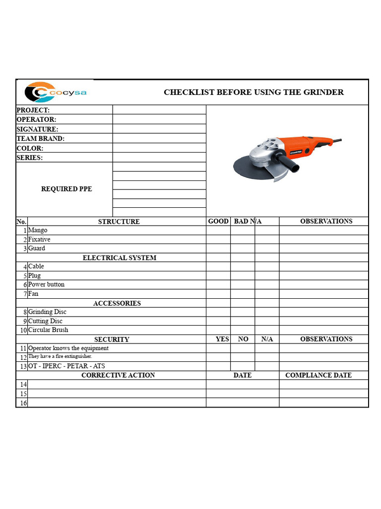 Grinder Check List | PDF