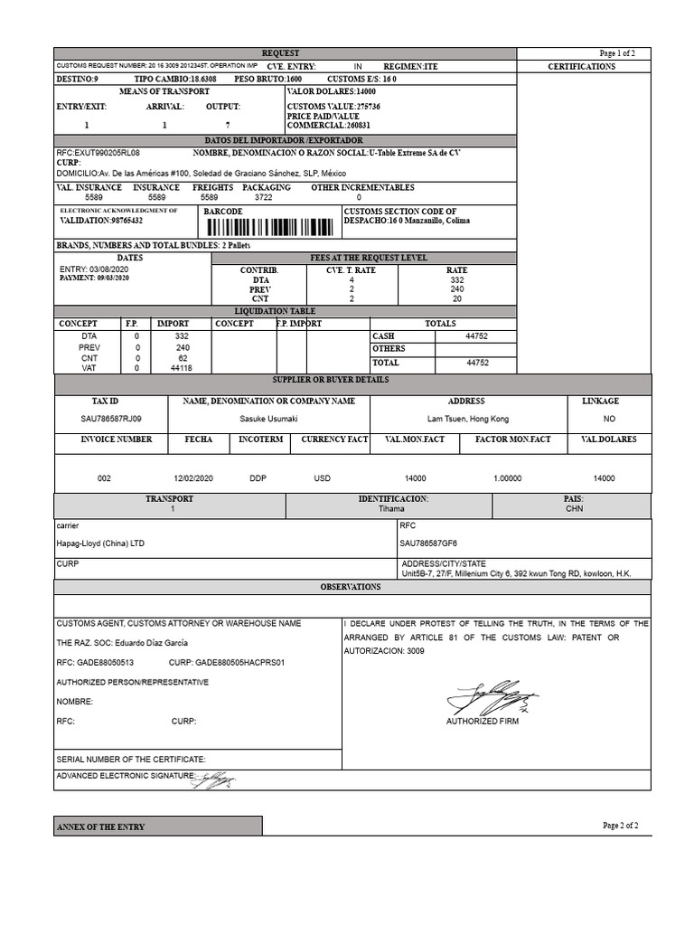 Filled Customs Declaration | PDF | Business | International Business