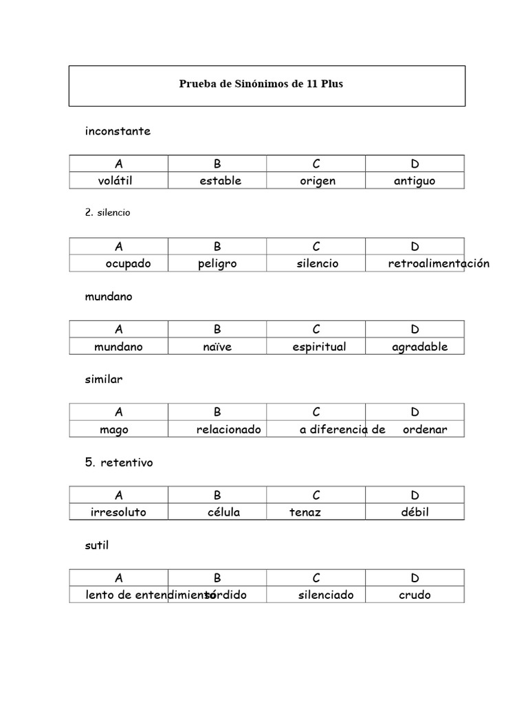 prueba de sinónimos | PDF