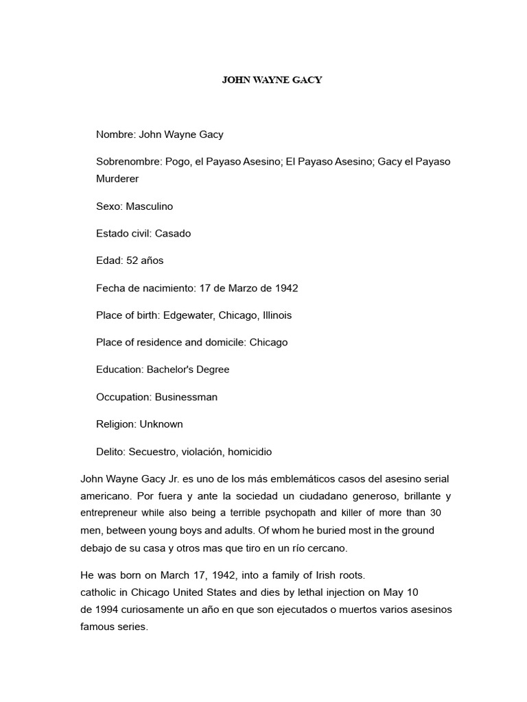 John Wayne Gacy | PDF | Behavioural Sciences | Psychological Concepts
