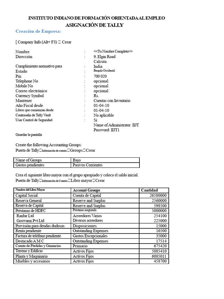 Asignación de Tally ERP | PDF | Factura | Hardware de la computadora