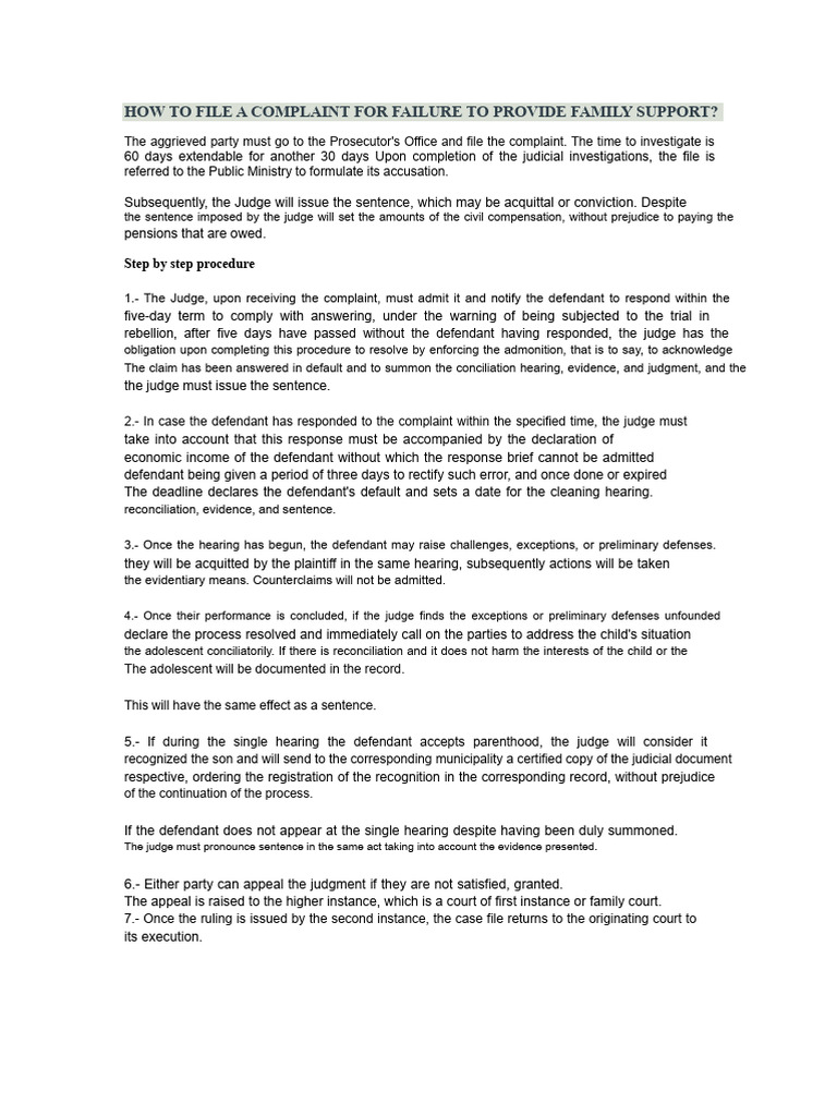How To File A Complaint For Failure To Provide Family Assistance | PDF ...