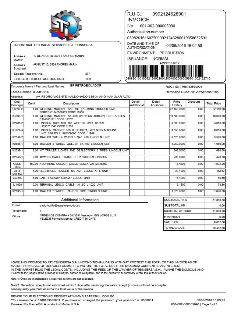 Invoice for Welding Equipment Purchase | PDF | Invoice | Business