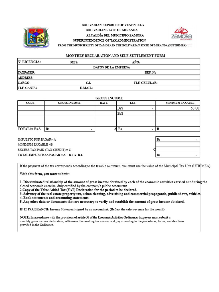 Economic Activities Declaration Form Zamora | PDF | Taxes | Gross Income