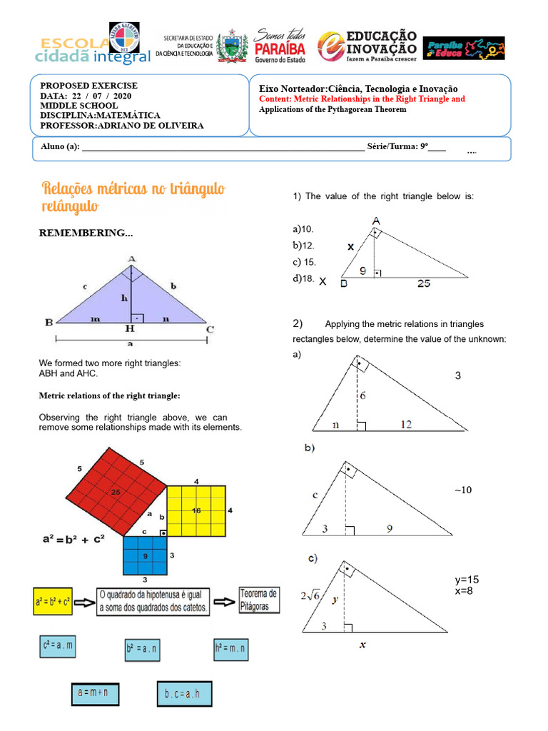 Miguel de Lima Roque Neto - Exercise 1 Metric Relationships in the ...