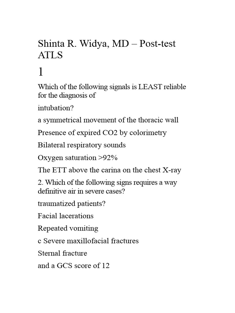 ATLS Post-Test: Trauma Management Scenarios | PDF | Major Trauma ...