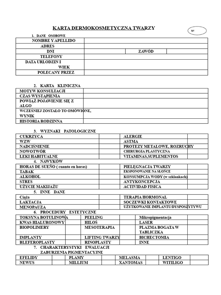 Karta Dermo Kosmetyczna | PDF