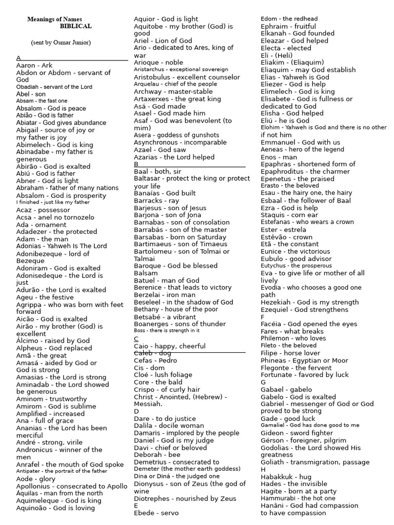 Biblical Name Meanings Explained | PDF | Hebrew Bible People