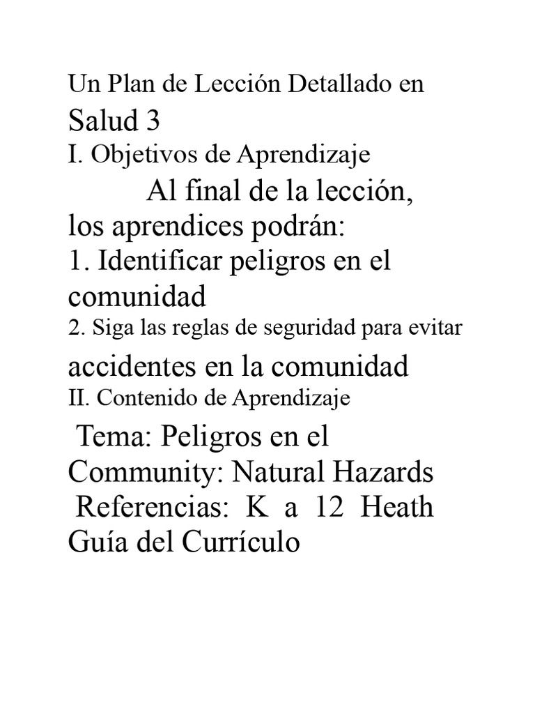 Un Plan de Lección Detallado en Salud 3 | PDF