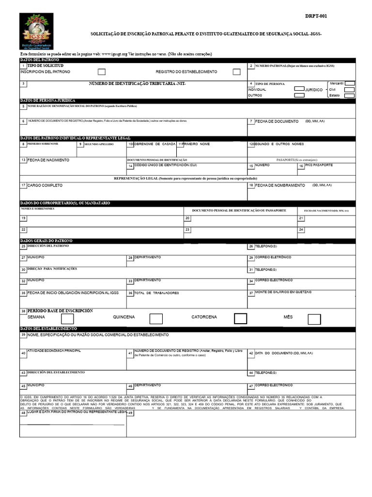 Formulário-DRPT-001-IGSS-Rev-2023 | PDF