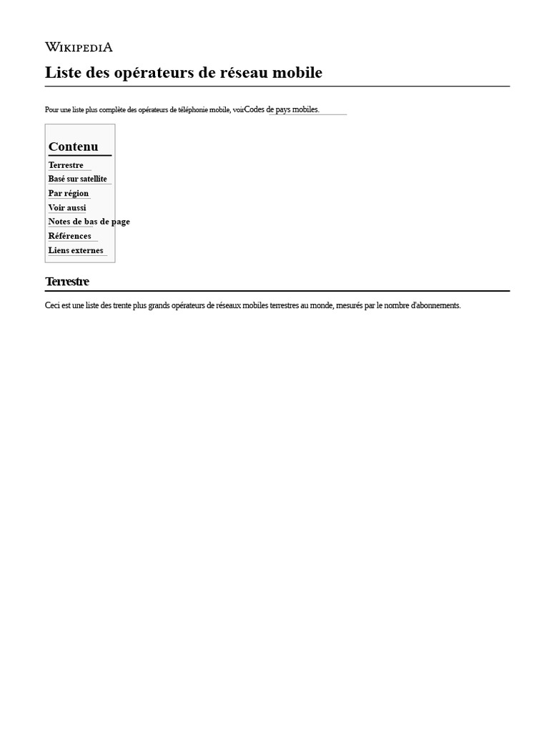 Liste des principaux opérateurs mobiles | PDF | LTE (Télécommunication ...