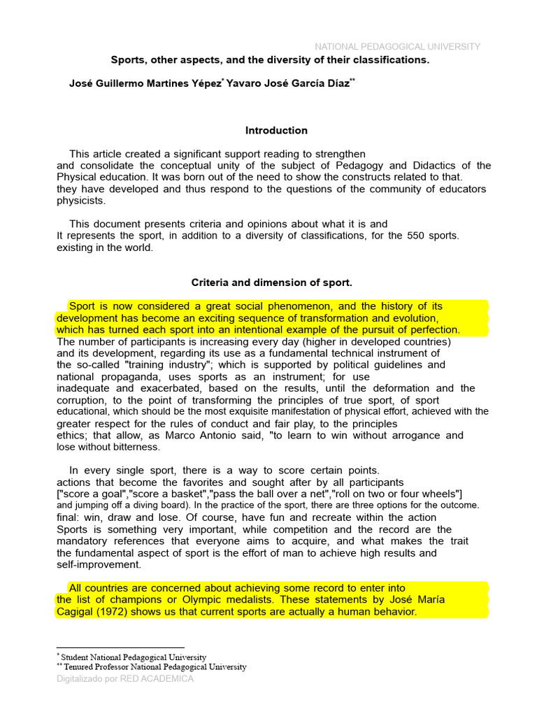 Classification of Sport | PDF | Sports | Pedagogy