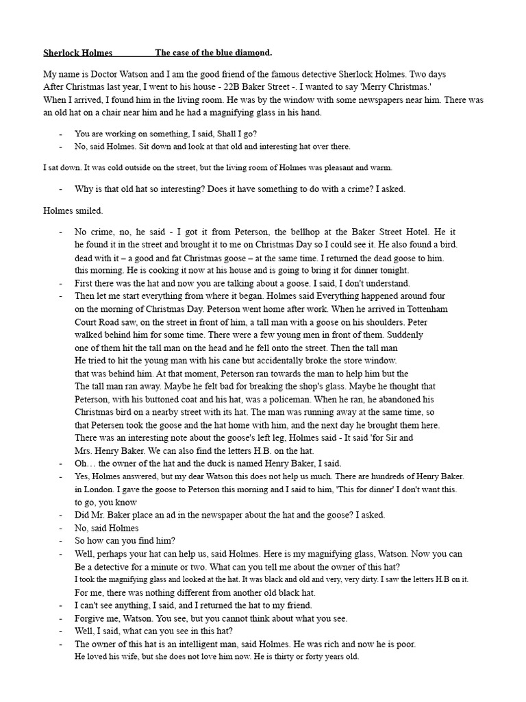 Sherlock Holmes and the Blue Diamond Case | PDF | Sherlock Holmes | Dr ...