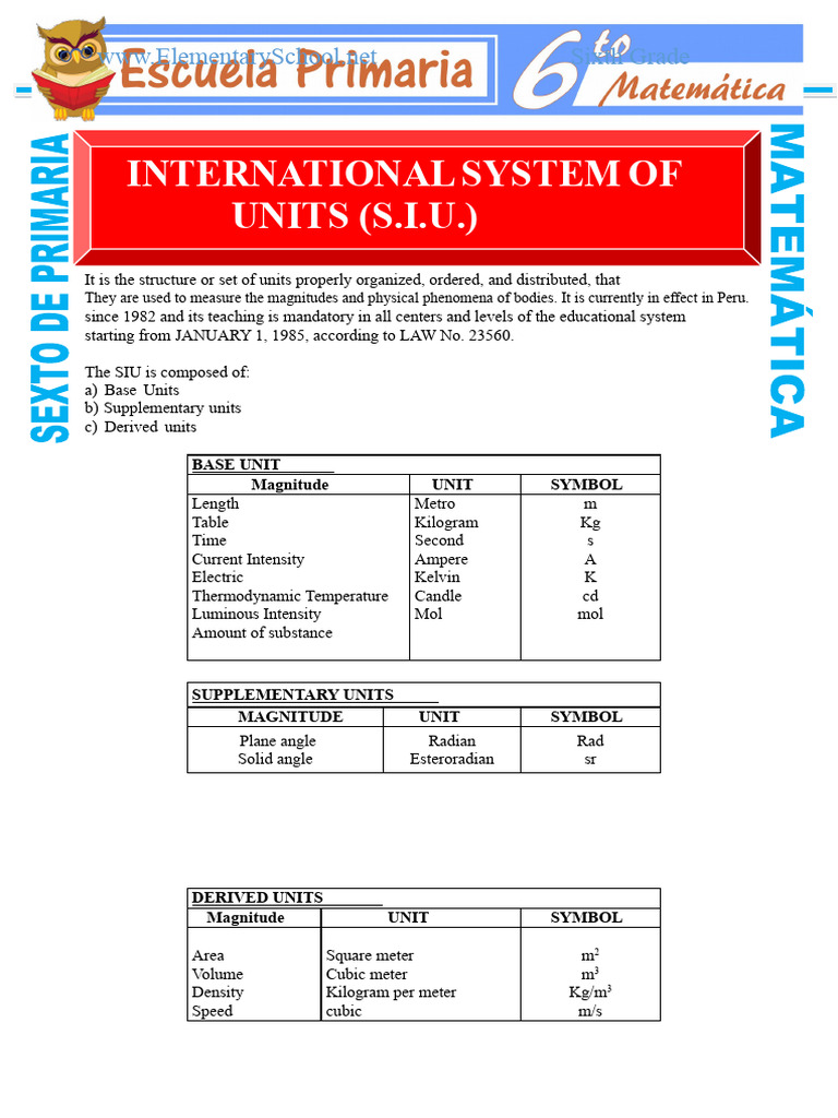Exercises On The International System of Units For Sixth Grade | PDF | International System Of ...