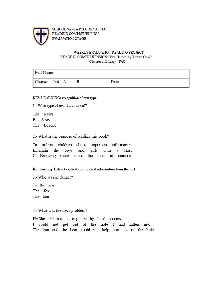Reading Comprehension Assessment 2nd - 3rd PAC | PDF | Reading ...