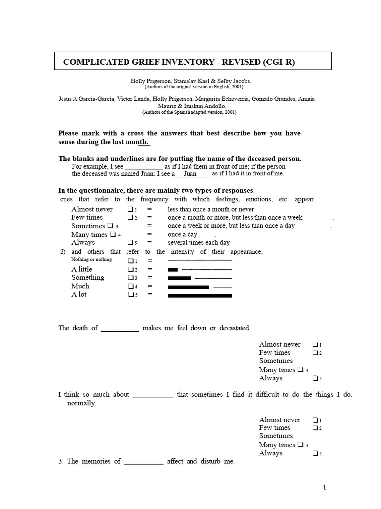 Revised Complicated Grief Inventory | PDF | Grief | Psychological Trauma