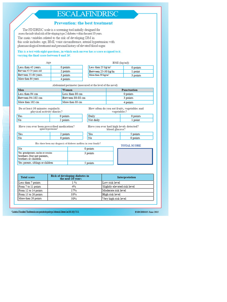 Scale FindRisc PDF | PDF | Diabetes | Body Mass Index