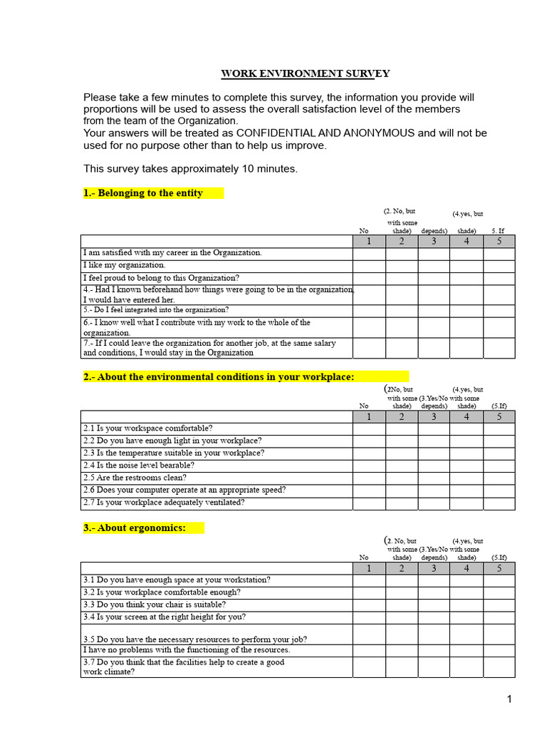 Work Environment Satisfaction Survey | PDF | Economies