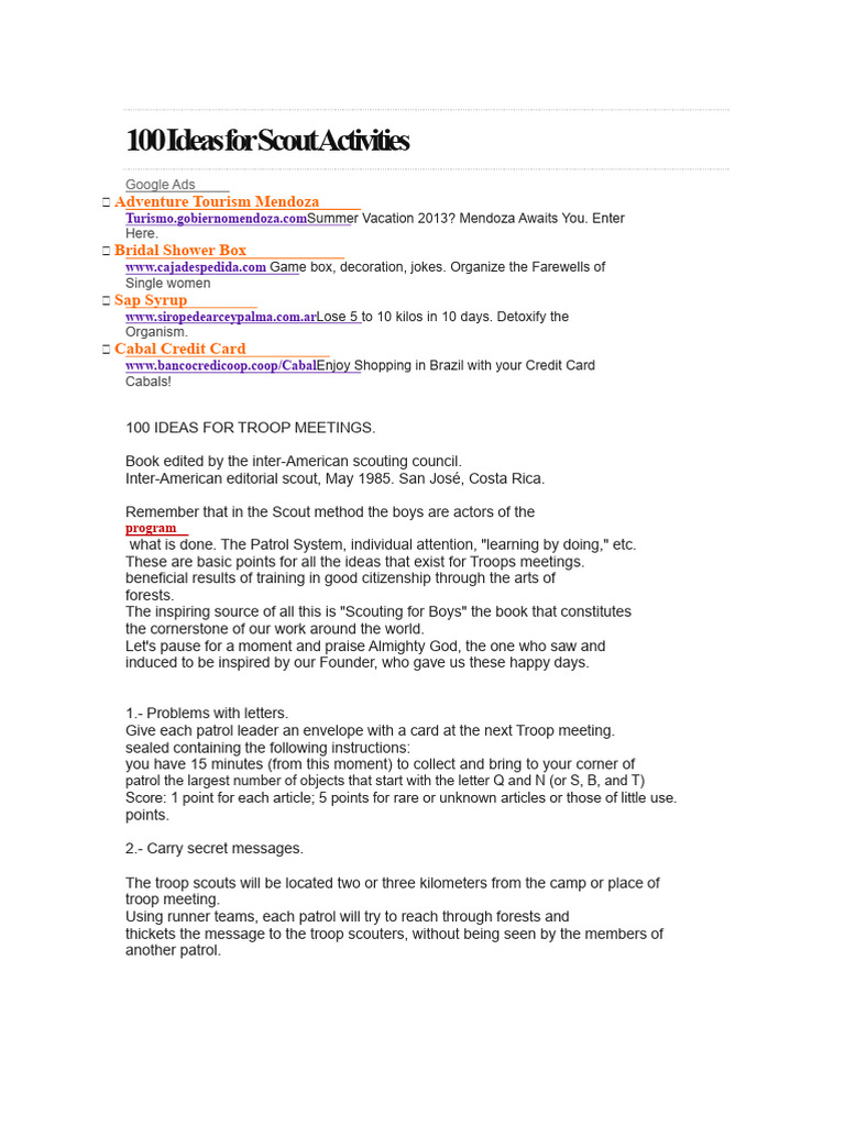 100 Ideas For Scout Activities | PDF | Telegraphy | Scouting