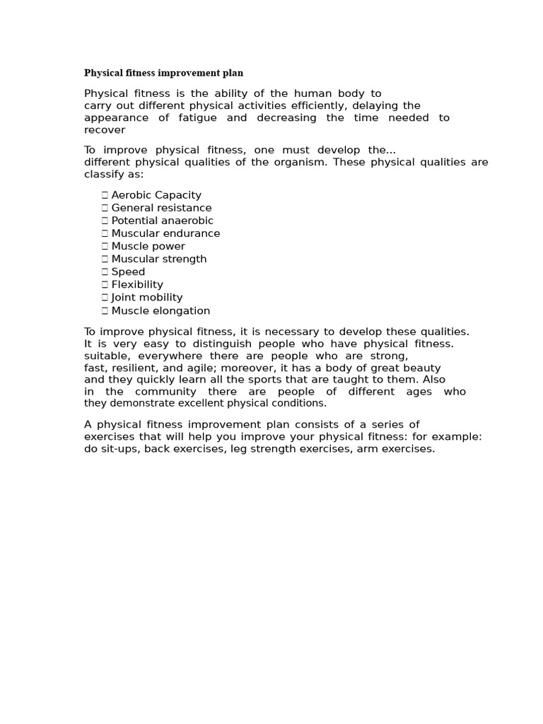 Physical Fitness Improvement Plan | PDF