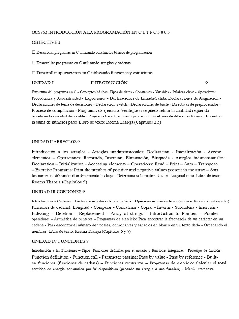 Ocs752 Introducción A La Programación en C | PDF | Programación de computadoras | Ciencias de la ...