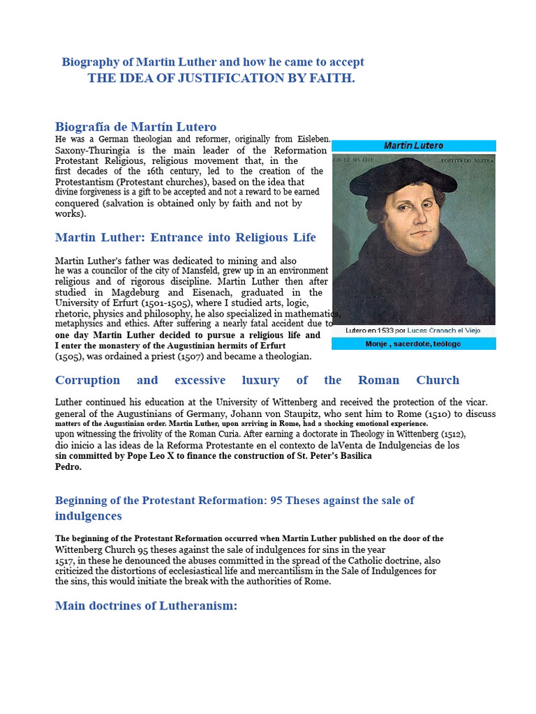 Biography of Martin Luther and How He Came To Accept The Idea of ...