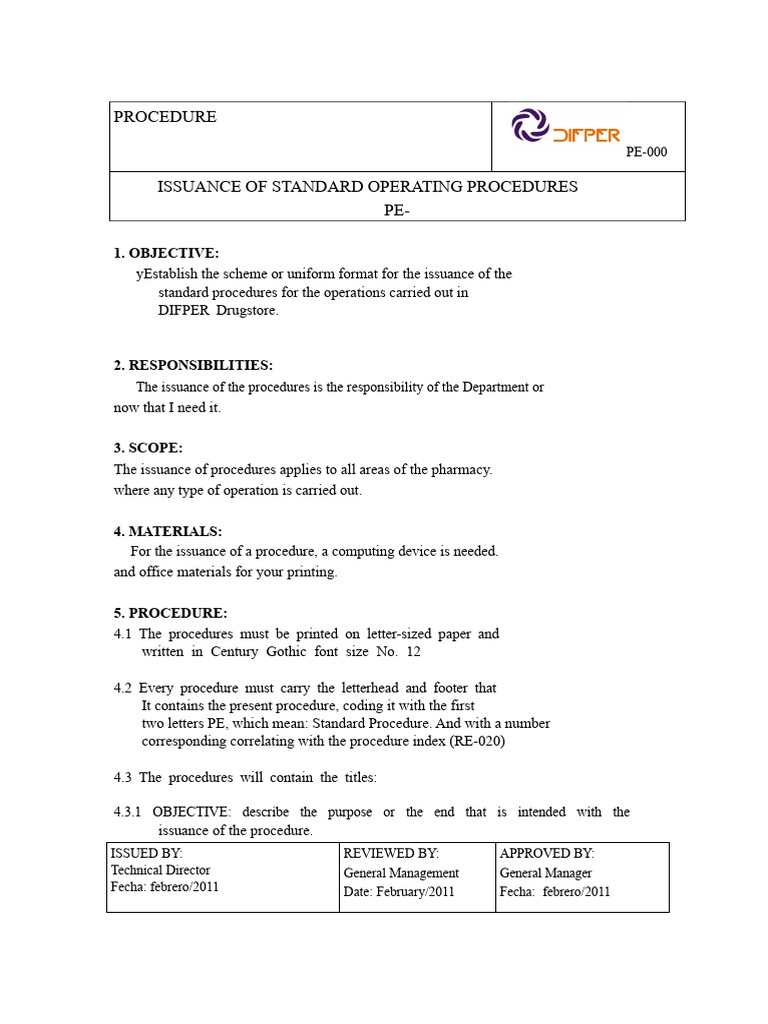 Pe-000 Issuance of Standard Operating Procedures | PDF | Computing