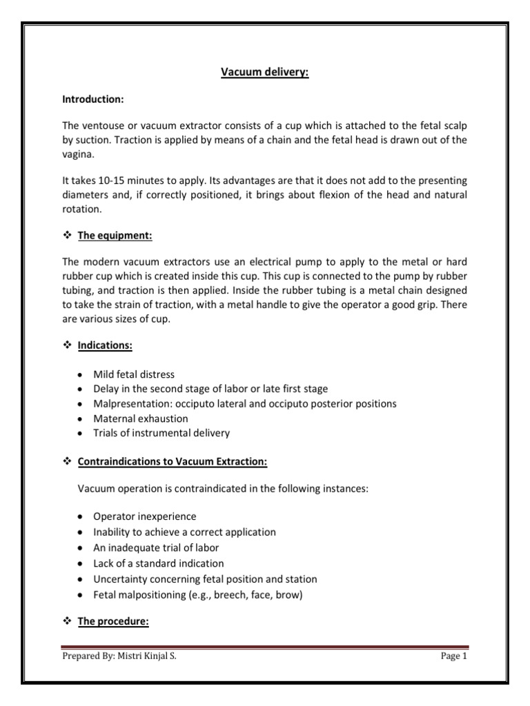 Vacuum Delivery Indications Contraindications Equipment and Procedure ...