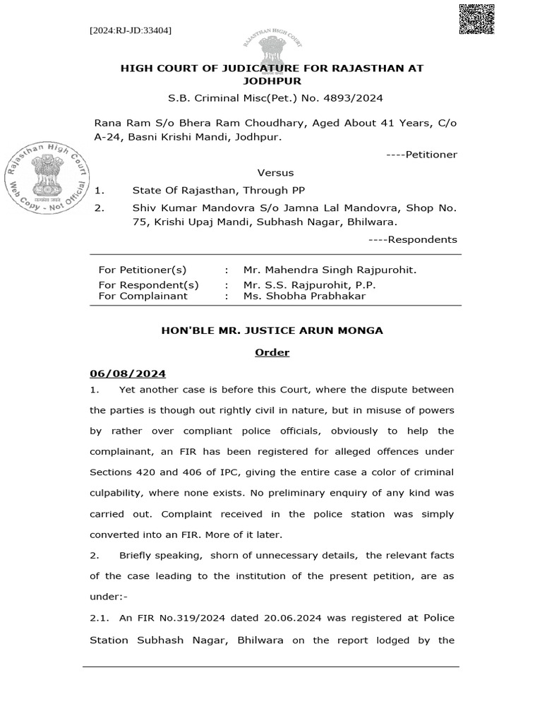 Rana Ram V State of Rajasthan and Anr | PDF | Crimes | Crime & Violence