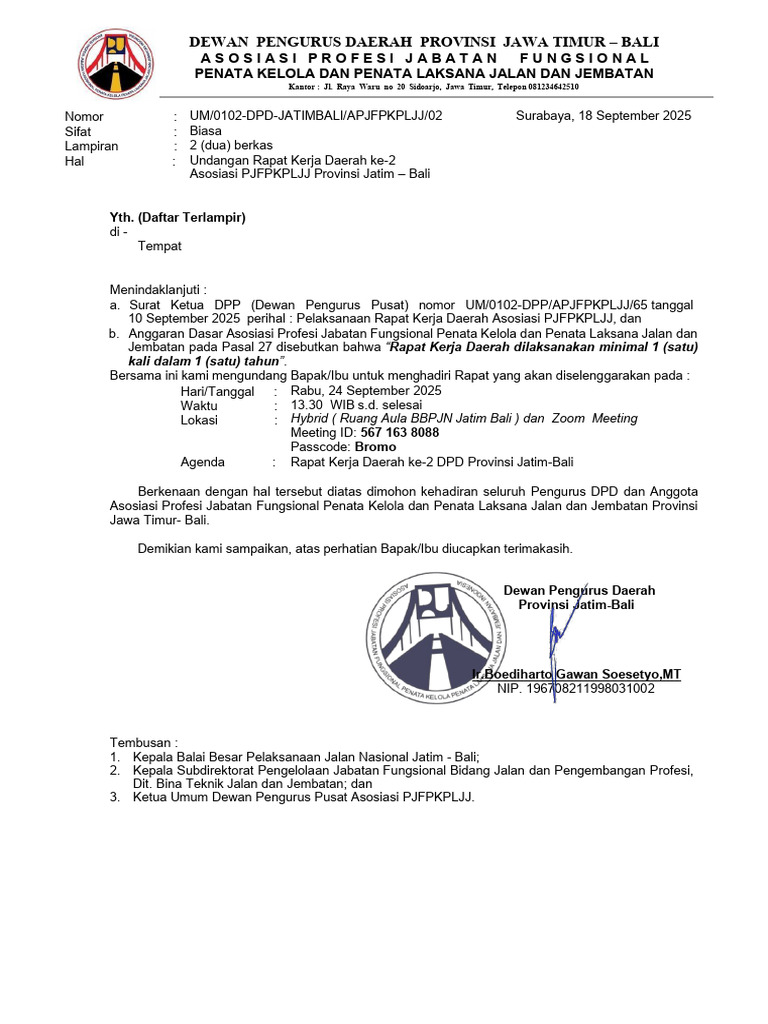 Undangan Rakerda ke-2 Jatim-Bali 2025 | PDF