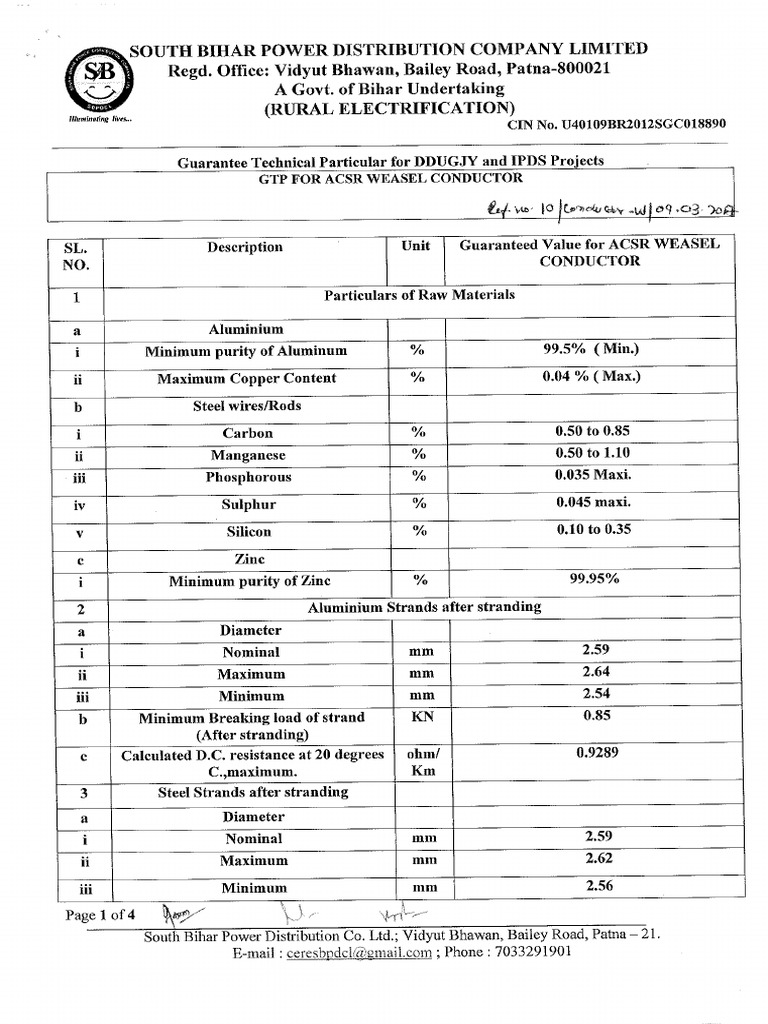 ACSR Weasel Conductor | PDF