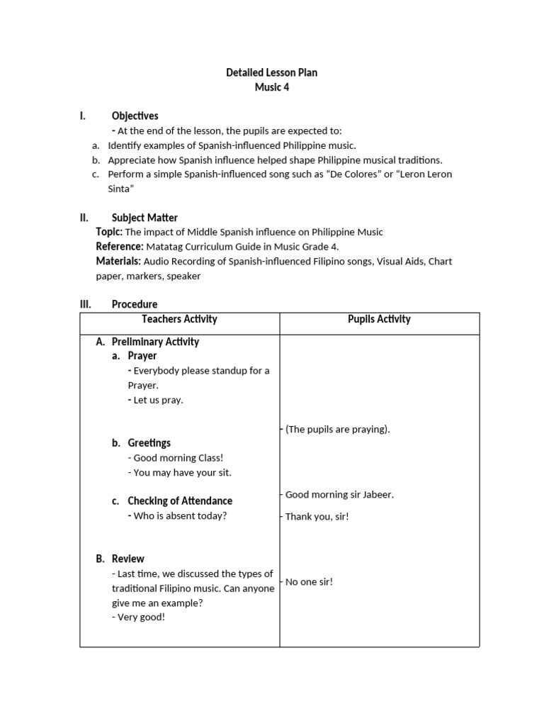 Detailed Lesson Plan (Music Aljabeer) | PDF | Lesson Plan